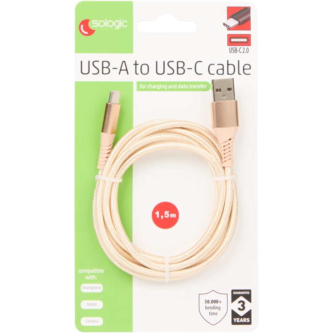 Câble de charge et transfert de données Sologic USB-C 1.5 m | Action FR