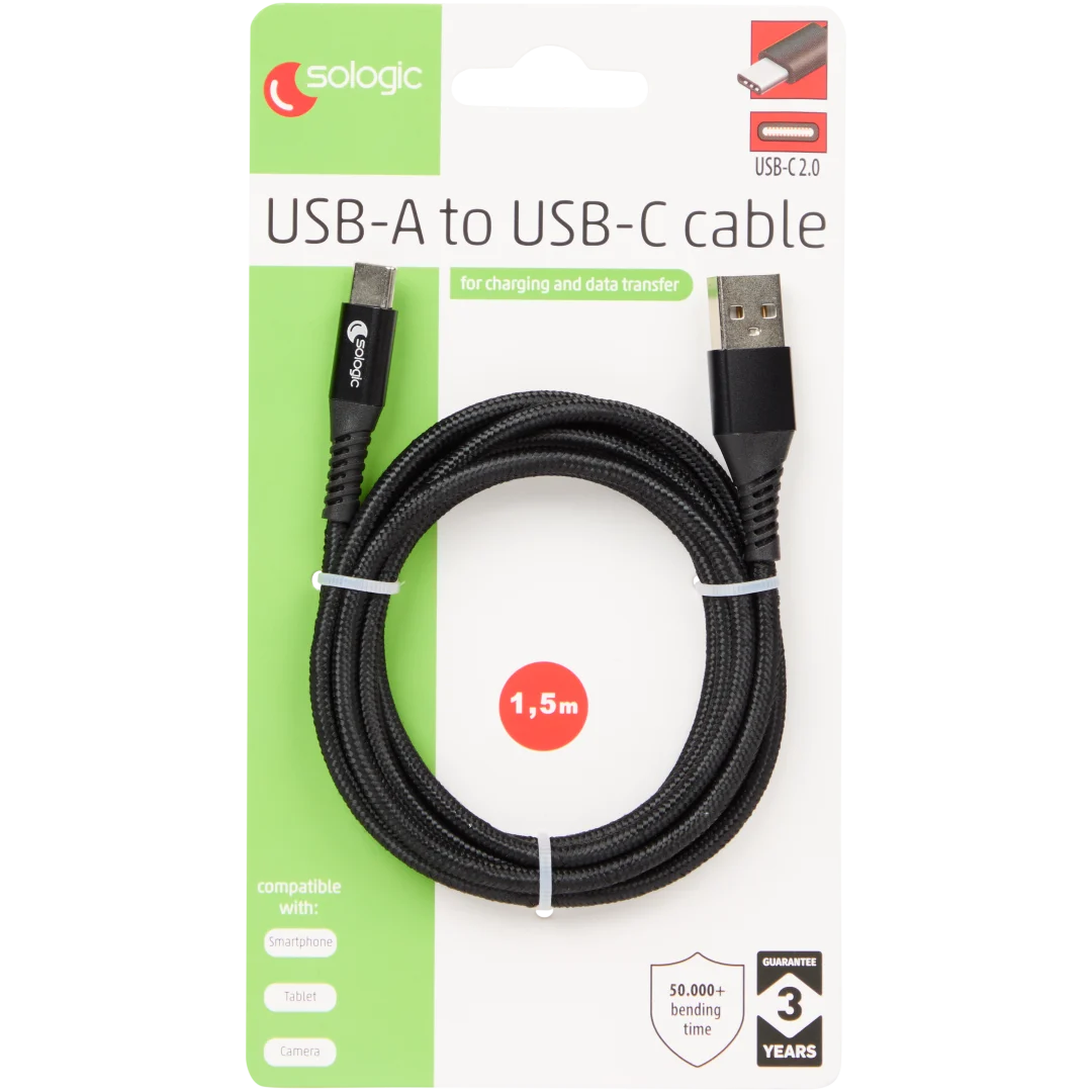 Câble de charge et transfert de données Sologic USB-C 1.5 m | Action FR