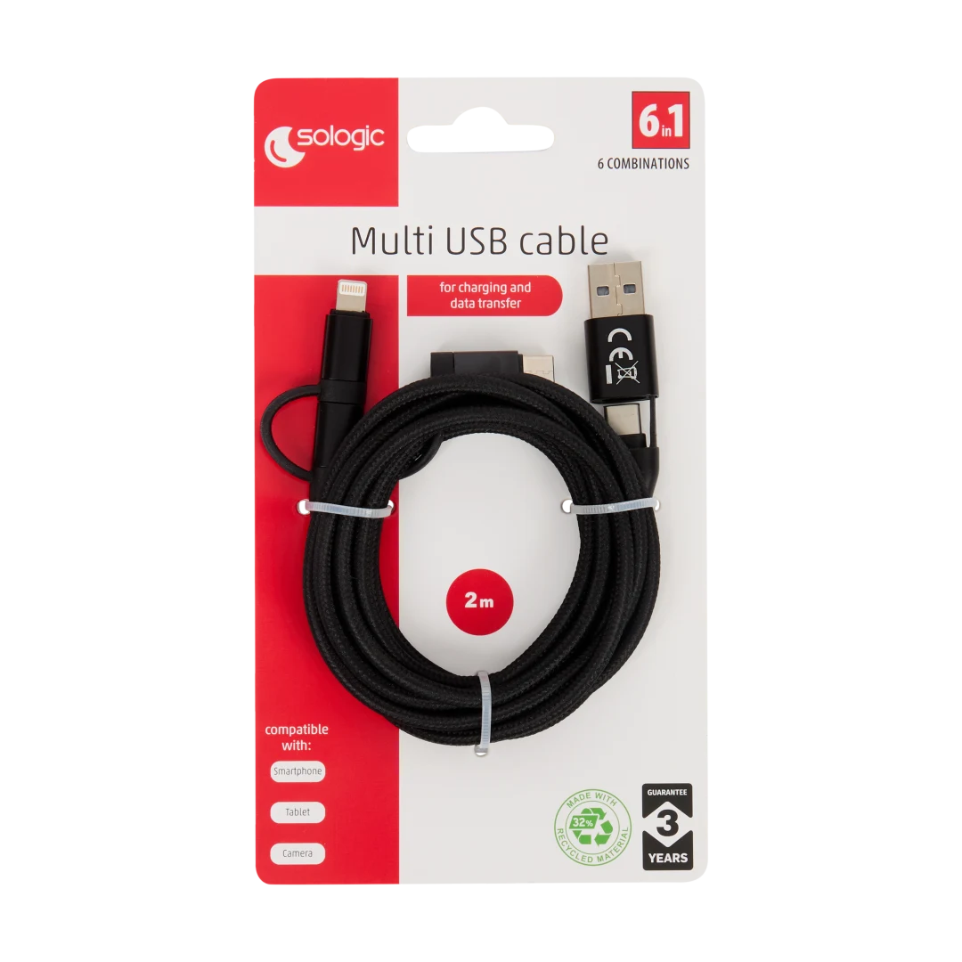 Cable de carga y datos 6 en 1 Sologic 2 m | Action ES
